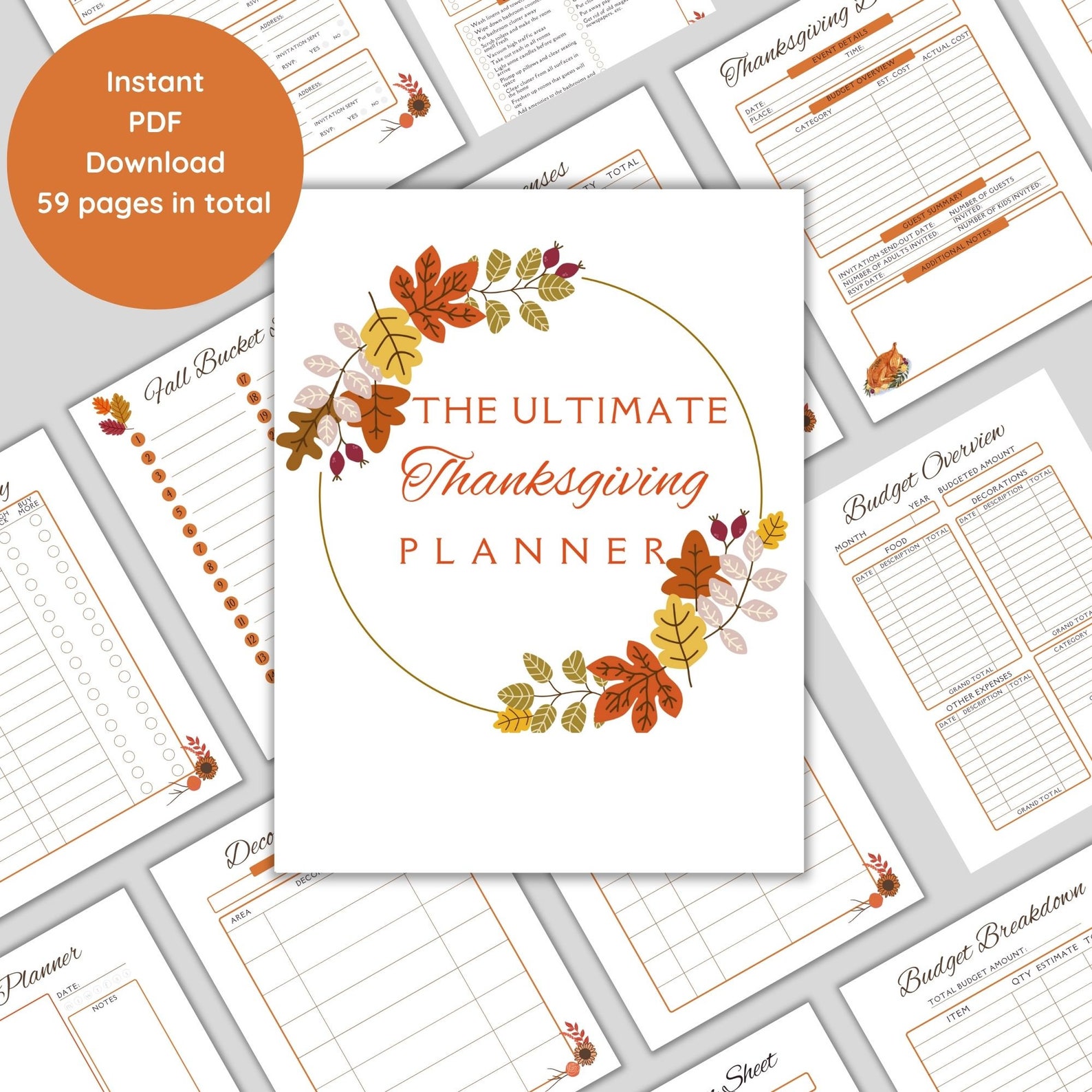 Thanksgiving Planner Bundle, Holiday Organizer (PDF Instant Download ...