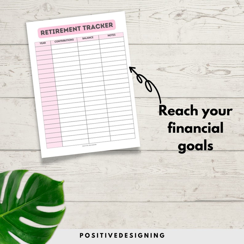 Retirement Funds Tracker Printable, Savings Planner, Contribution ...