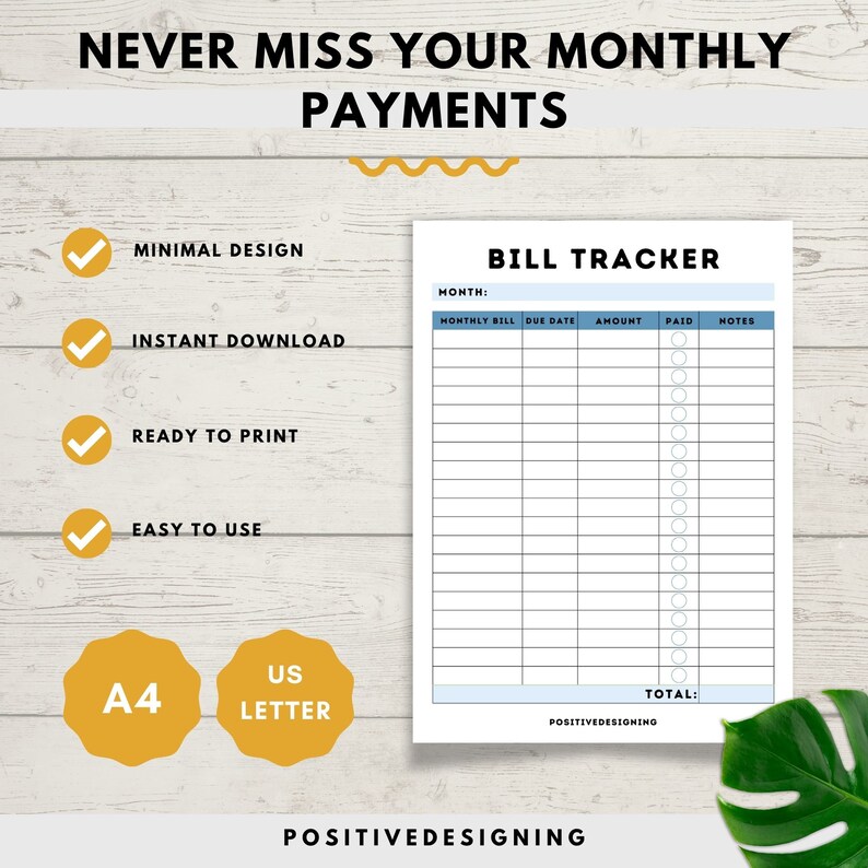 Monthly Bill Tracker Printable | Bill Payment Tracker | Bill Pay ...