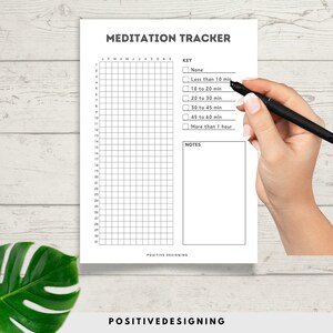 Meditation Tracker Printable Journal, Daily Wellness Log, Mindfulness ...