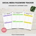 Social Media Password Tracker Password Organizer Sheet Social Media ...