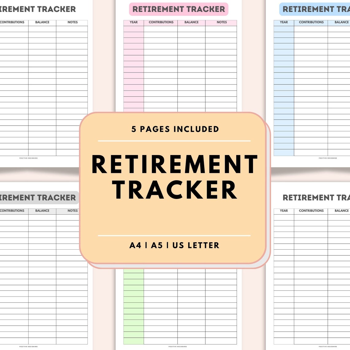 Retirement Funds Tracker Printable, Savings Planner, Contribution ...
