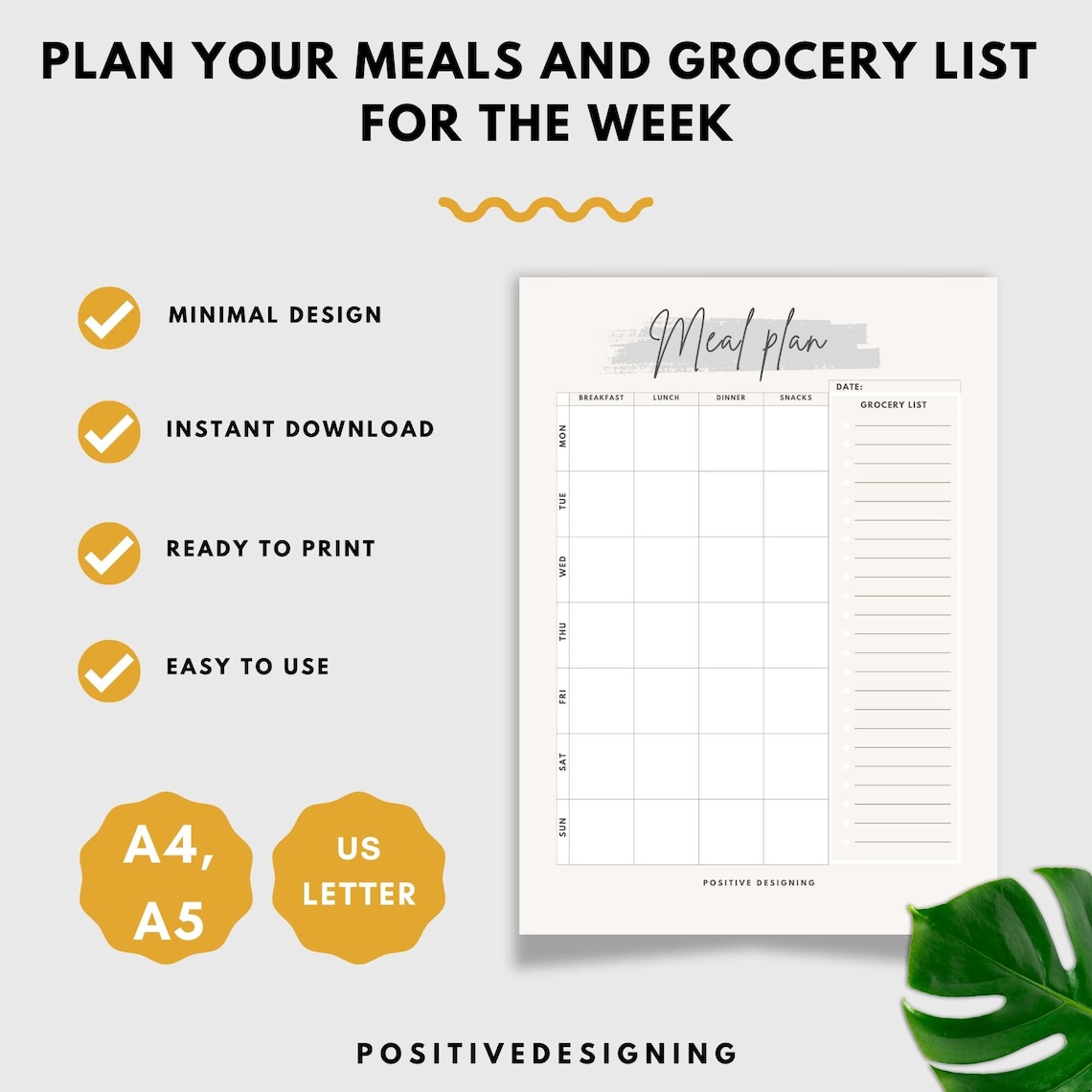 Printable Meal Plan and Grocery List | Weekly Meal Planner | Meal Plan ...