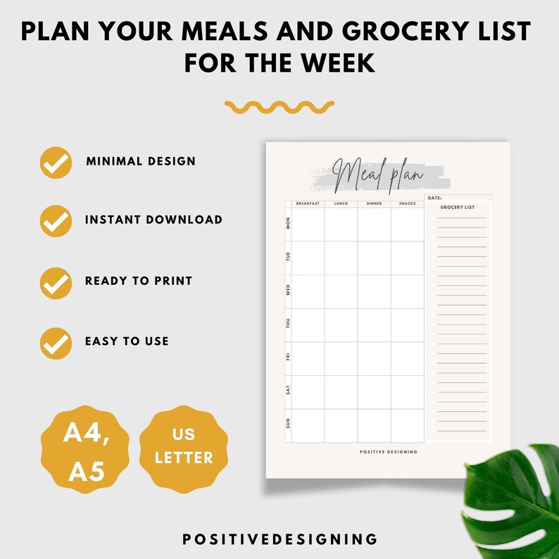 Printable Meal Plan and Grocery List Weekly Meal Planner Meal Plan ...