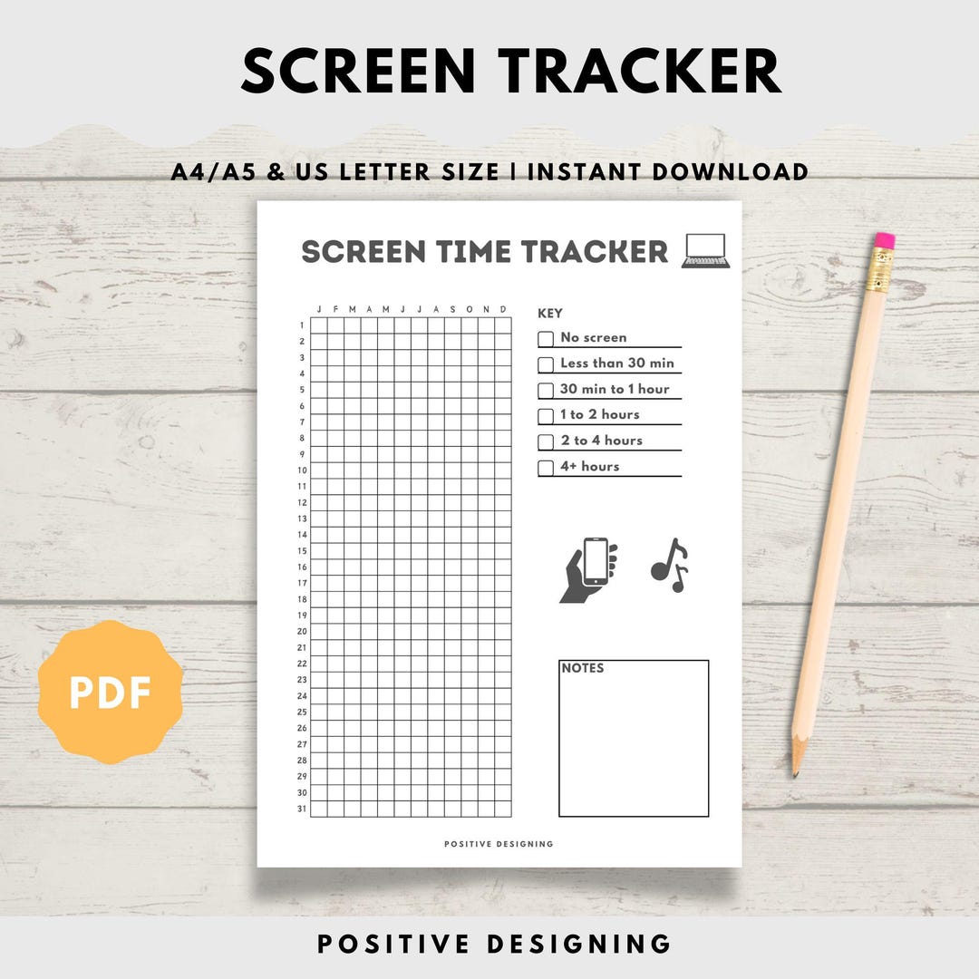 Screen Time Tracker Printable Yearly Screen Time Tracker Monthly Screen ...