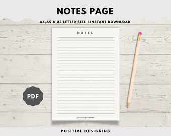 Minimalist Lined Notes Page Printable, Note Template, Journal Writing ...