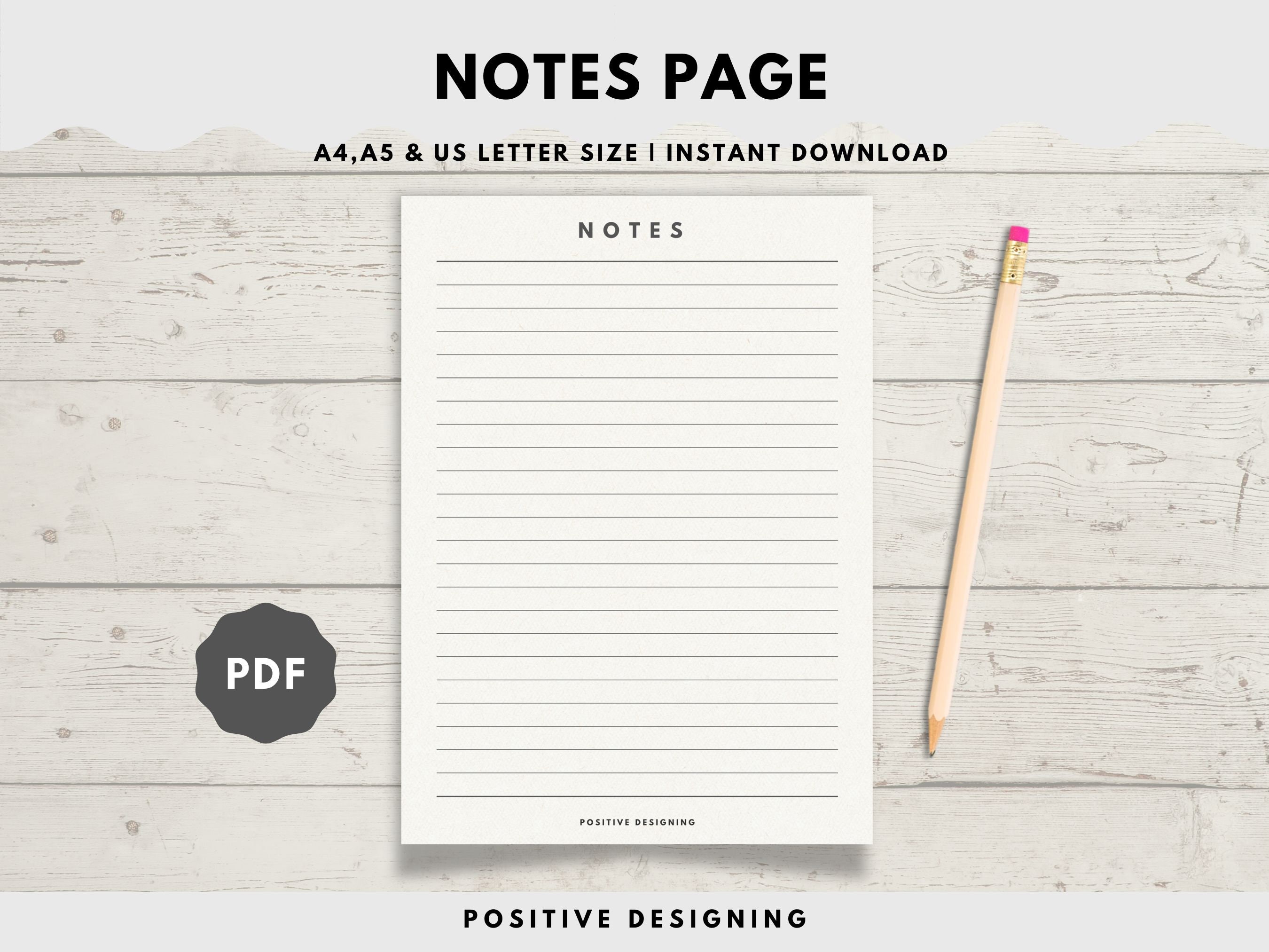 Notes Page Printable, Lined Notes Template, Note Taking, Writing Paper ...