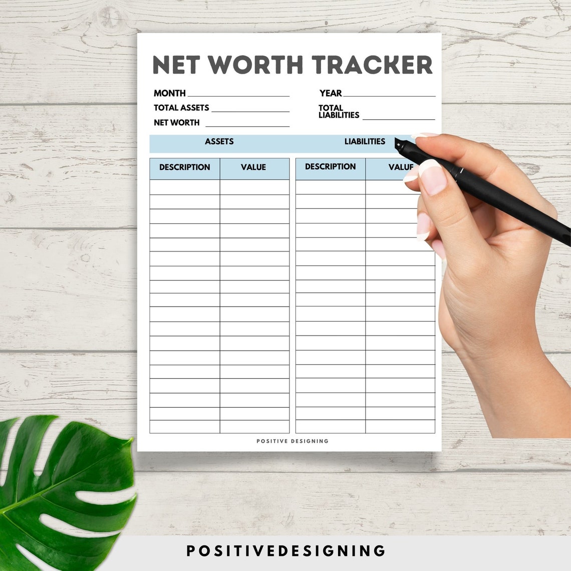 Net Worth Tracker Printable, Asset and Liability Balance Sheet ...
