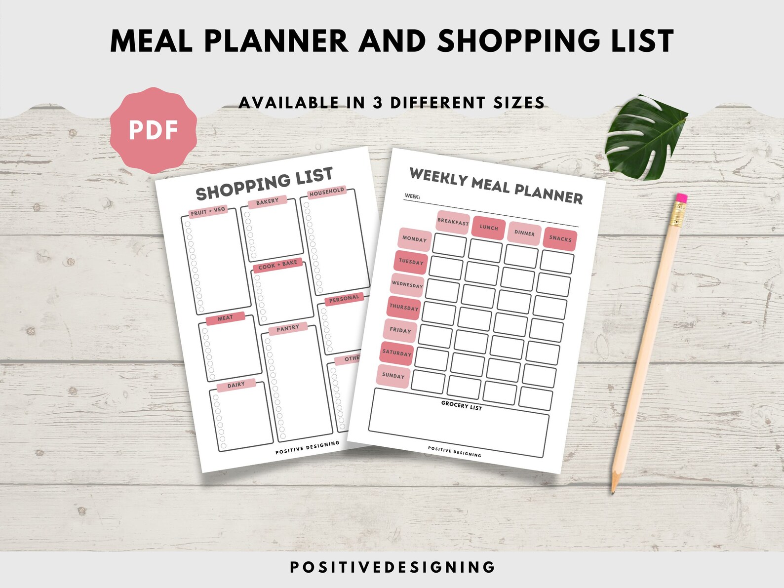 Printable Meal Planner, Weekly Menu Planner With Grocery List & Notes ...
