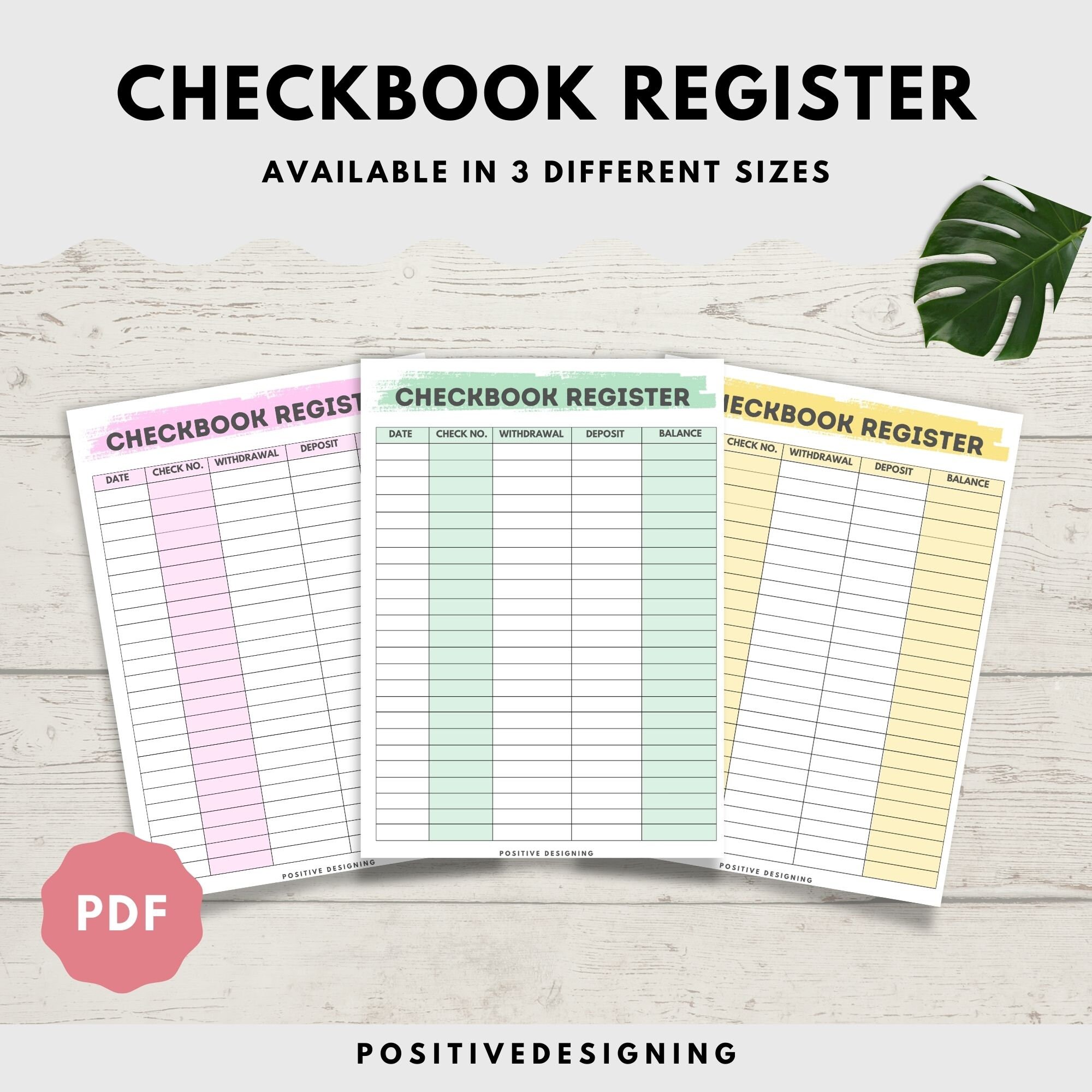 Printable Checkbook Register, Check Book Balance Log, Account Ledger ...