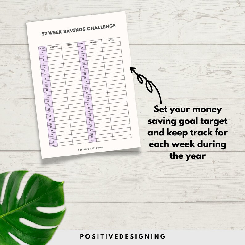 52 Weeks Savings Challenge Tracker Printable | Financial Planner ...