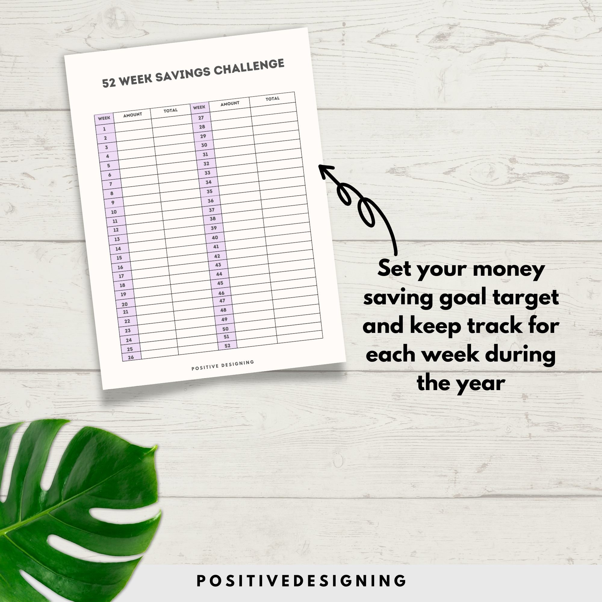 52 Weeks Savings Challenge Tracker Printable | Financial Planner ...