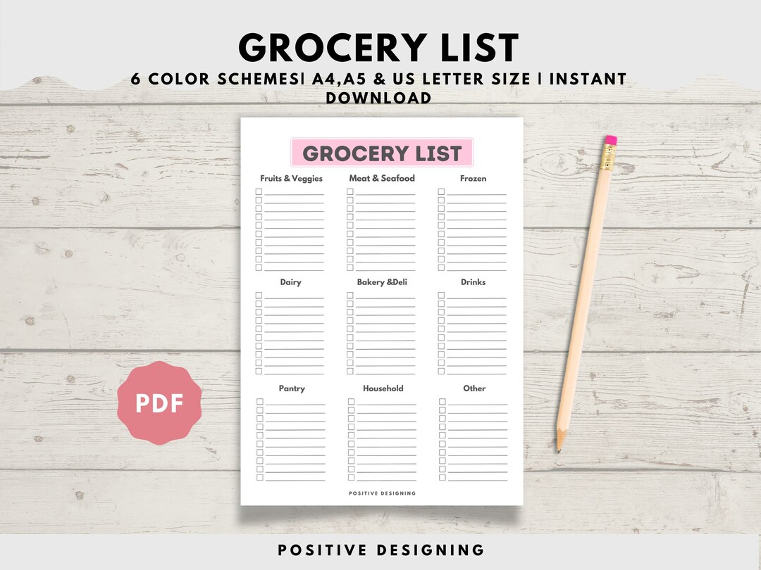 Grocery Shopping List Template Pages, Weekly Menu and Grocery List ...
