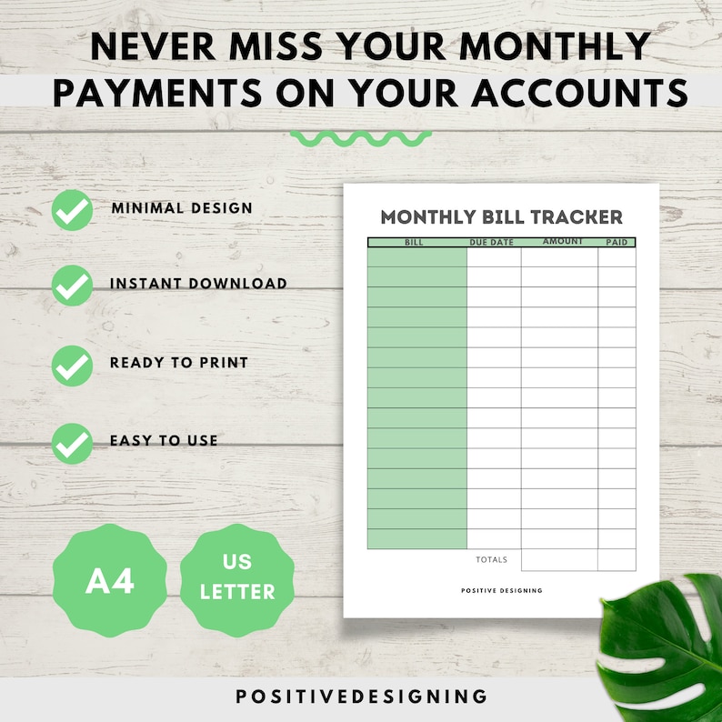 Monthly Bill Tracker Printable Bill Payment Tracker Bill Pay Checklist ...