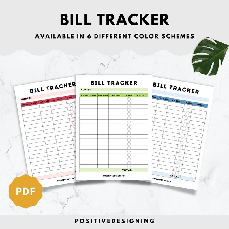 Monthly Bill Tracker Printable Bill Payment Tracker Bill - Etsy