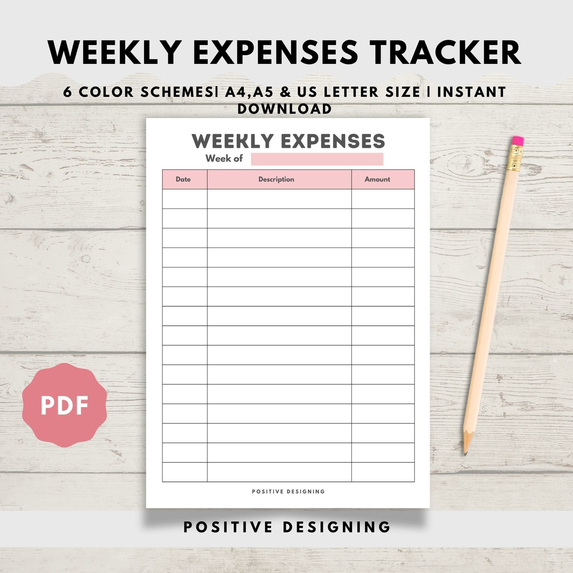 Weekly Expense Tracker Printable Expense Tracker Purchase - Etsy
