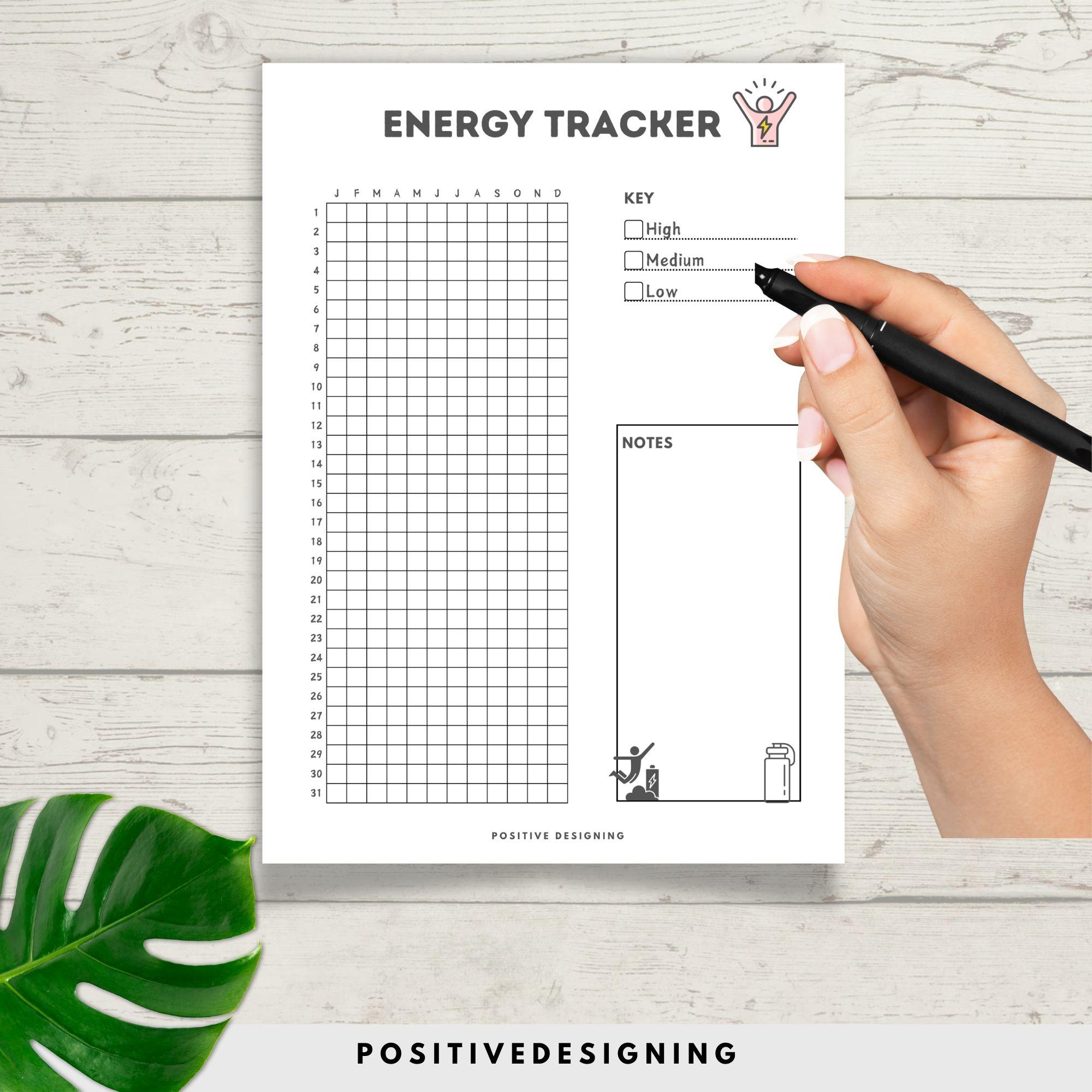 Energy Tracker Journal Page - Printable Mood Tracker - Daily Energy Log ...