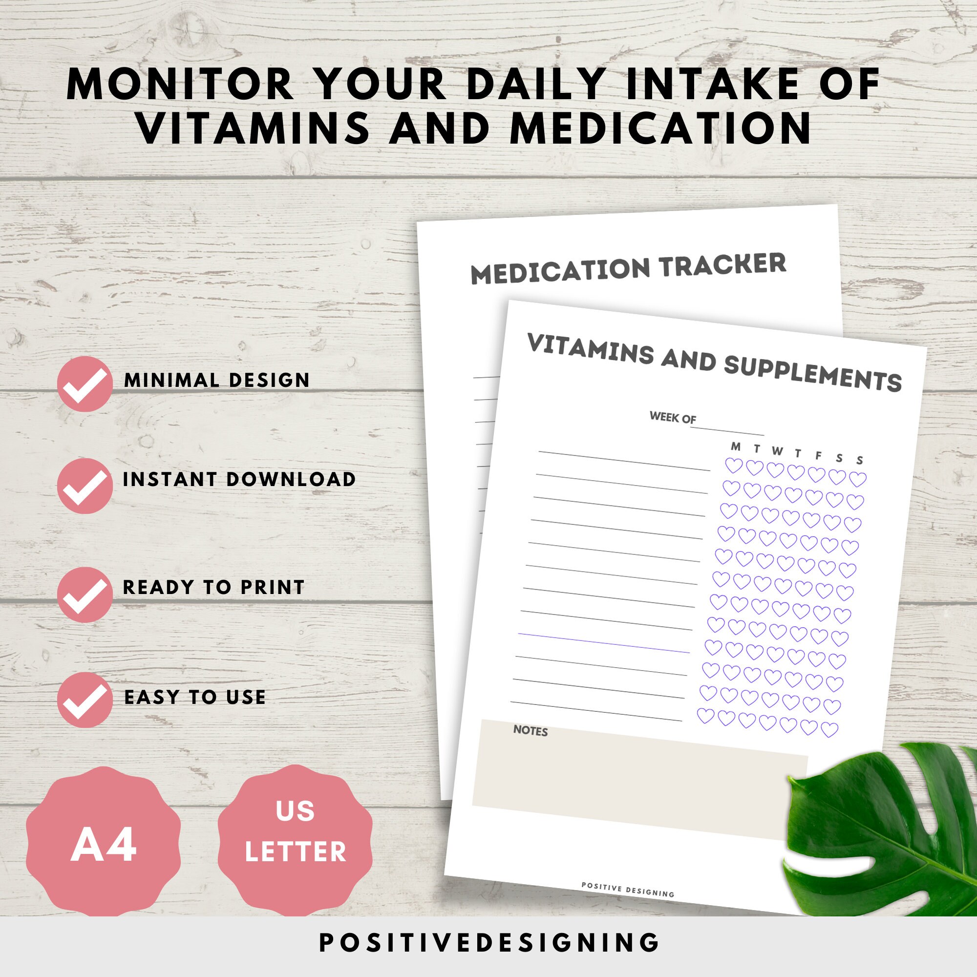 Medication Tracker, Vitamin Supplement Tracker, Health Log, Supplement ...