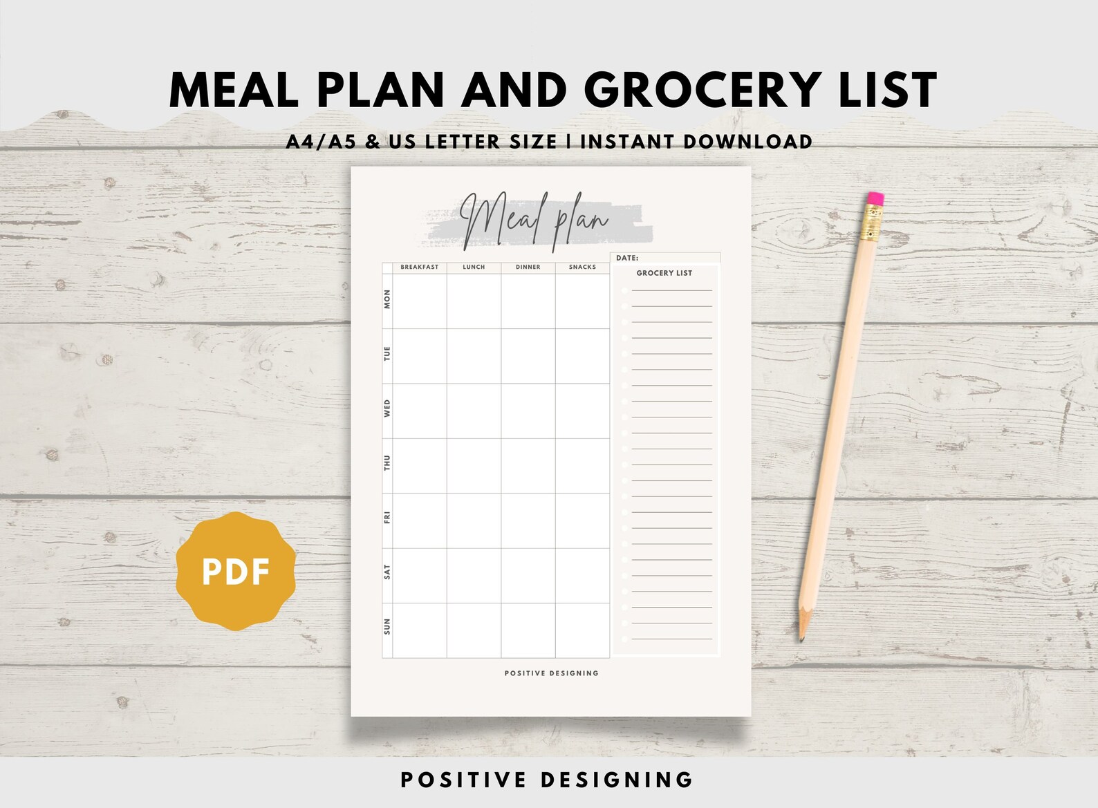 Printable Meal Plan and Grocery List | Weekly Meal Planner | Meal Plan ...