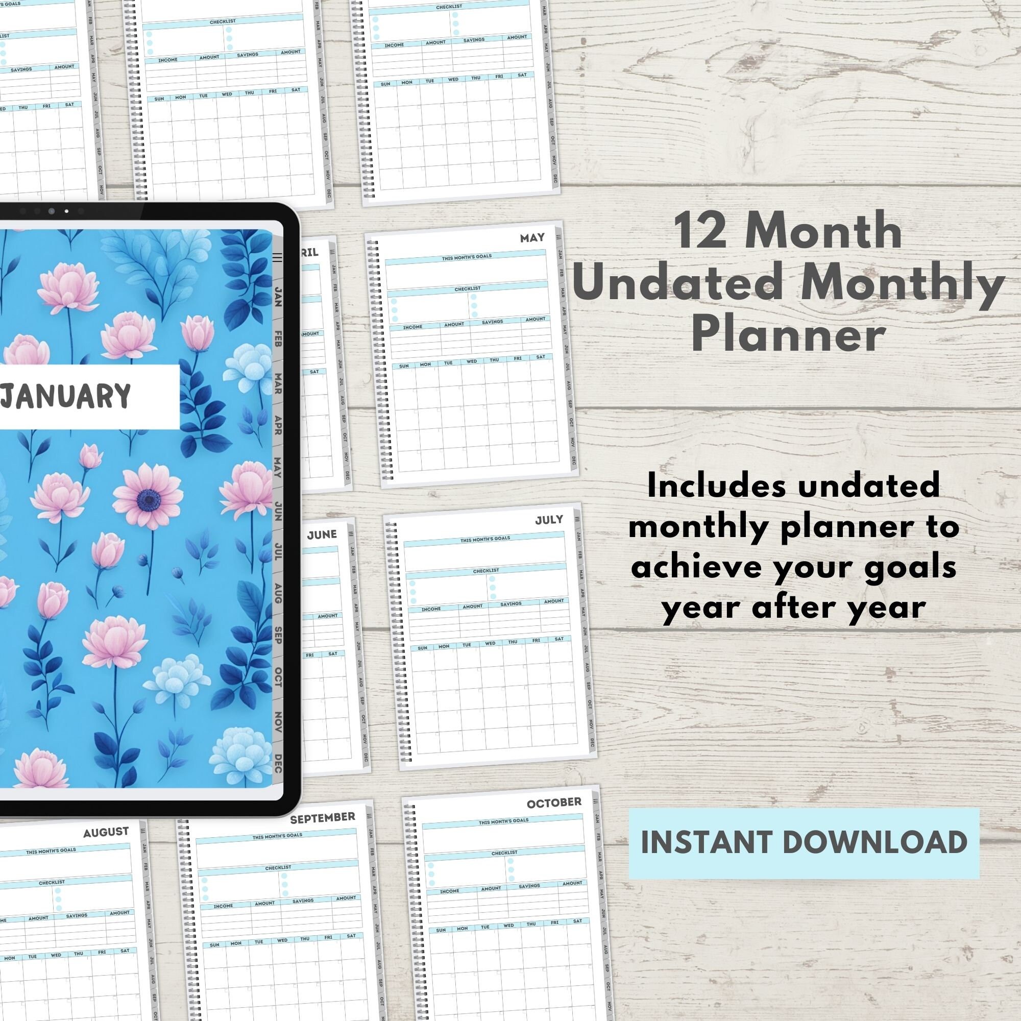 Money Planner - Digital Budget Planner - Savings Planner - Blue Budget ...
