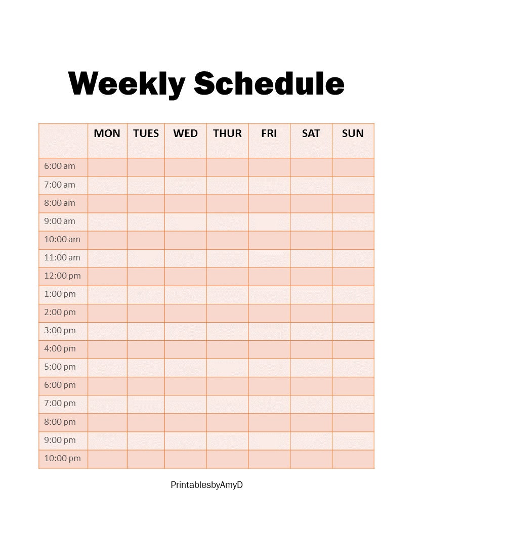 Half Hour Weekly Schedule Printable, Half Hour Daily Schedule Template ...