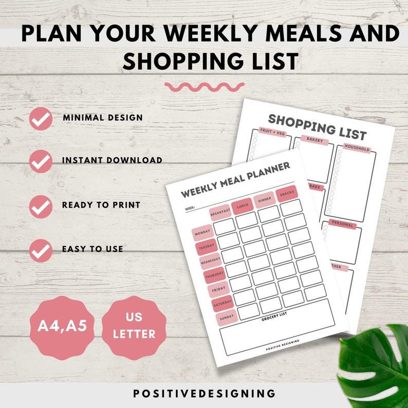 Printable Meal Planner, Weekly Menu Planner With Grocery List & Notes ...