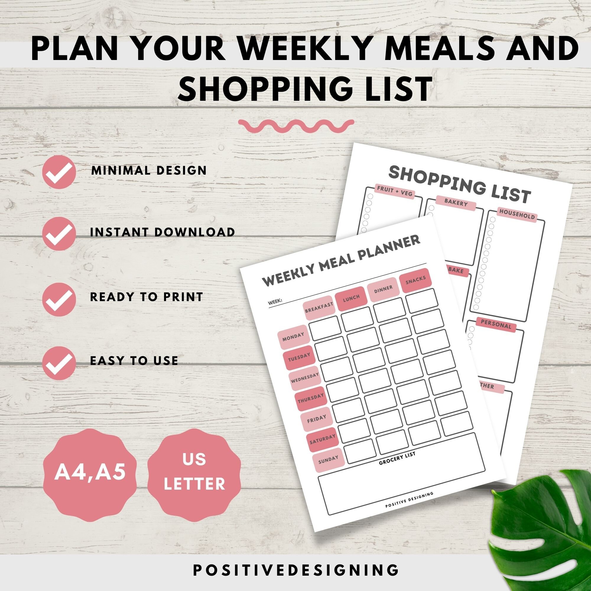 Printable Meal Planner, Weekly Menu Planner With Grocery List & Notes ...