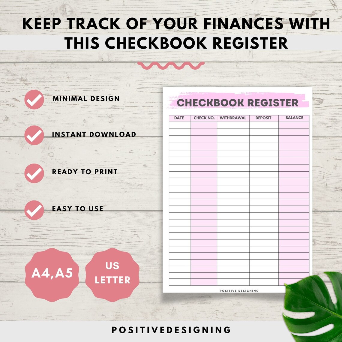 Printable Checkbook Register, Check Book Balance Log, Account Ledger ...