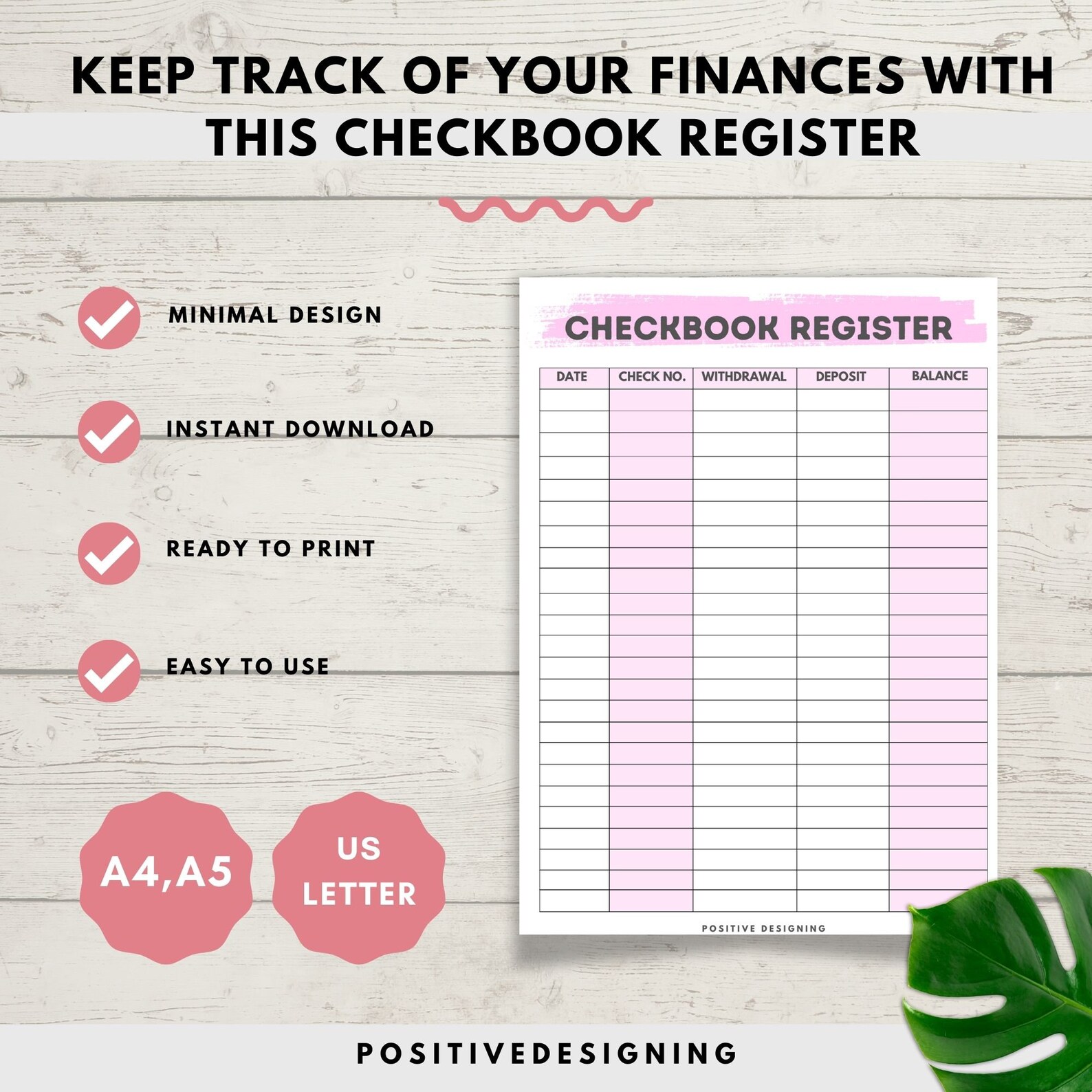 Printable Checkbook Register, Check Book Balance Log, Account Ledger ...