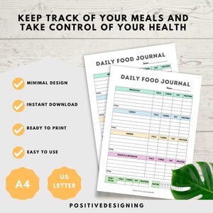 Daily Food Journal Printable - Meal Tracker - Calorie Log - Fitness ...