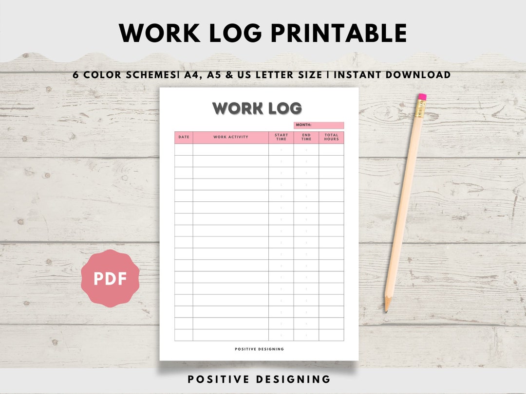Printable Work | Time Log and Tracker | Activity Hours Log Printable ...