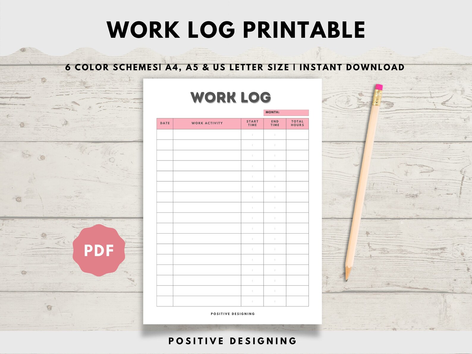 Printable Work | Time Log and Tracker | Activity Hours Log Printable ...