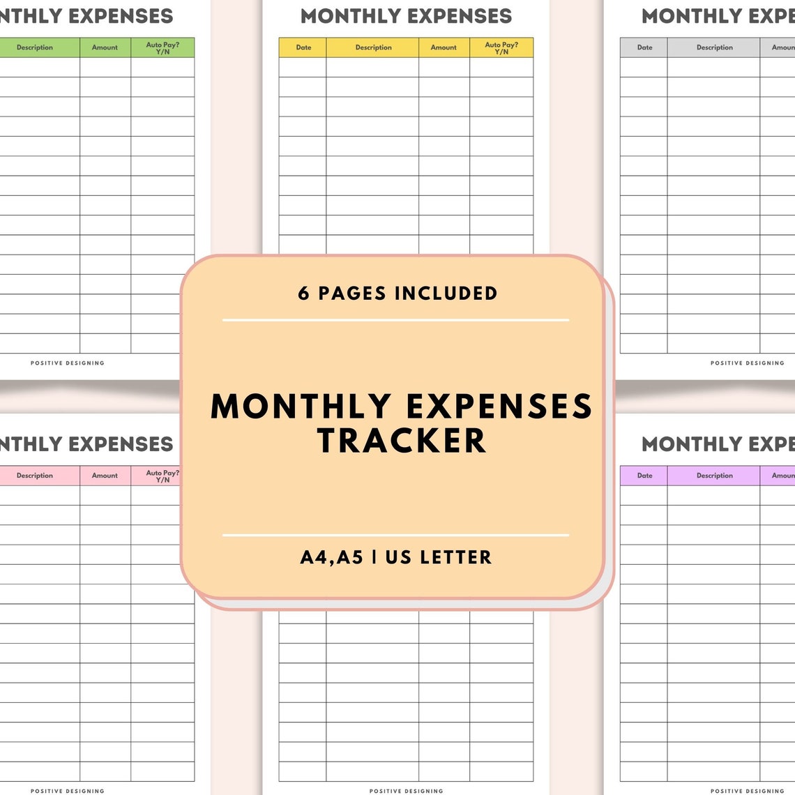 Monthly Expenses Tracker Printable, Spending Log, Purchase Recorder ...