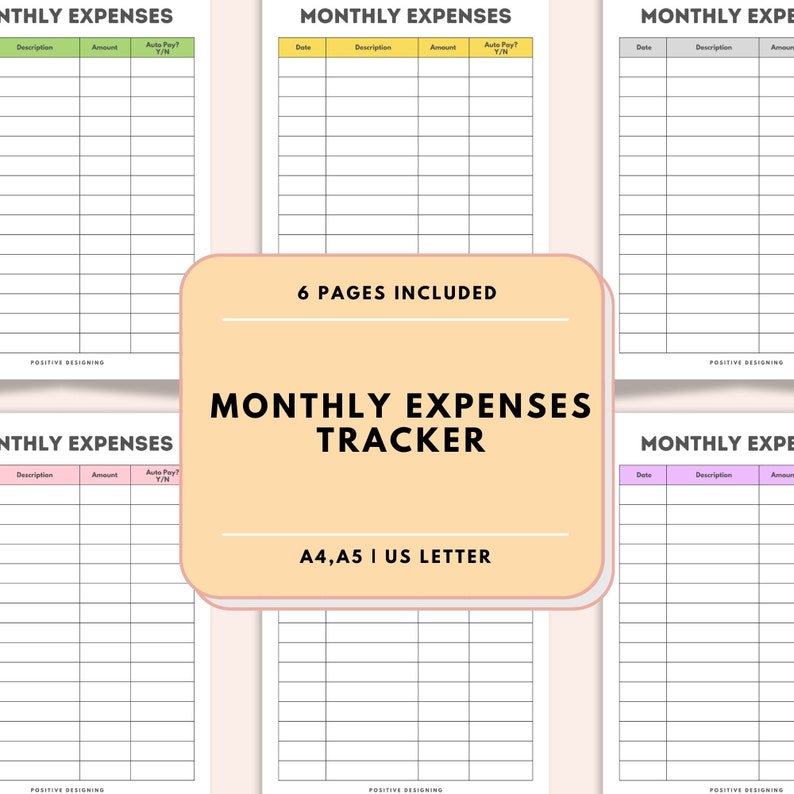 Monthly Expenses Tracker Printable, Spending Log, Purchase Recorder ...