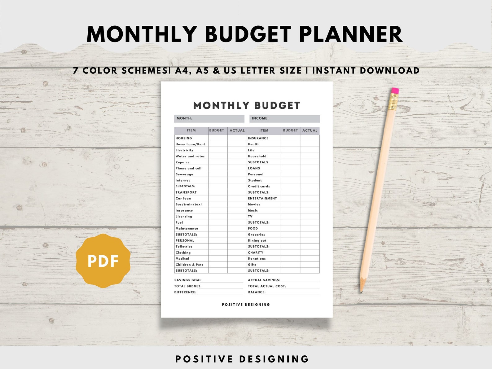 Printable Monthly Budget Template, Monthly Income & Expense Recorder ...