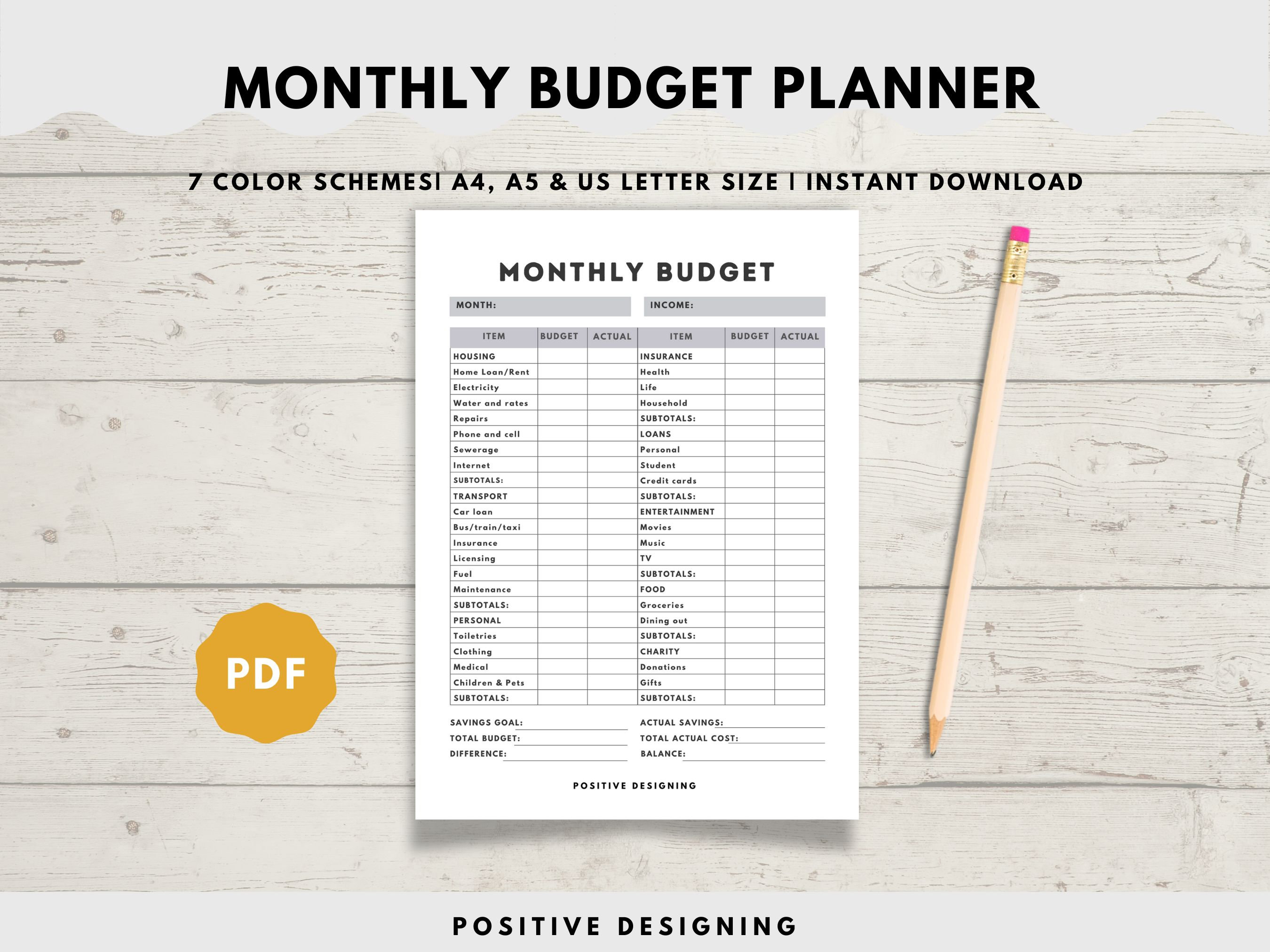 Printable Monthly Budget Template, Monthly Income & Expense Recorder ...