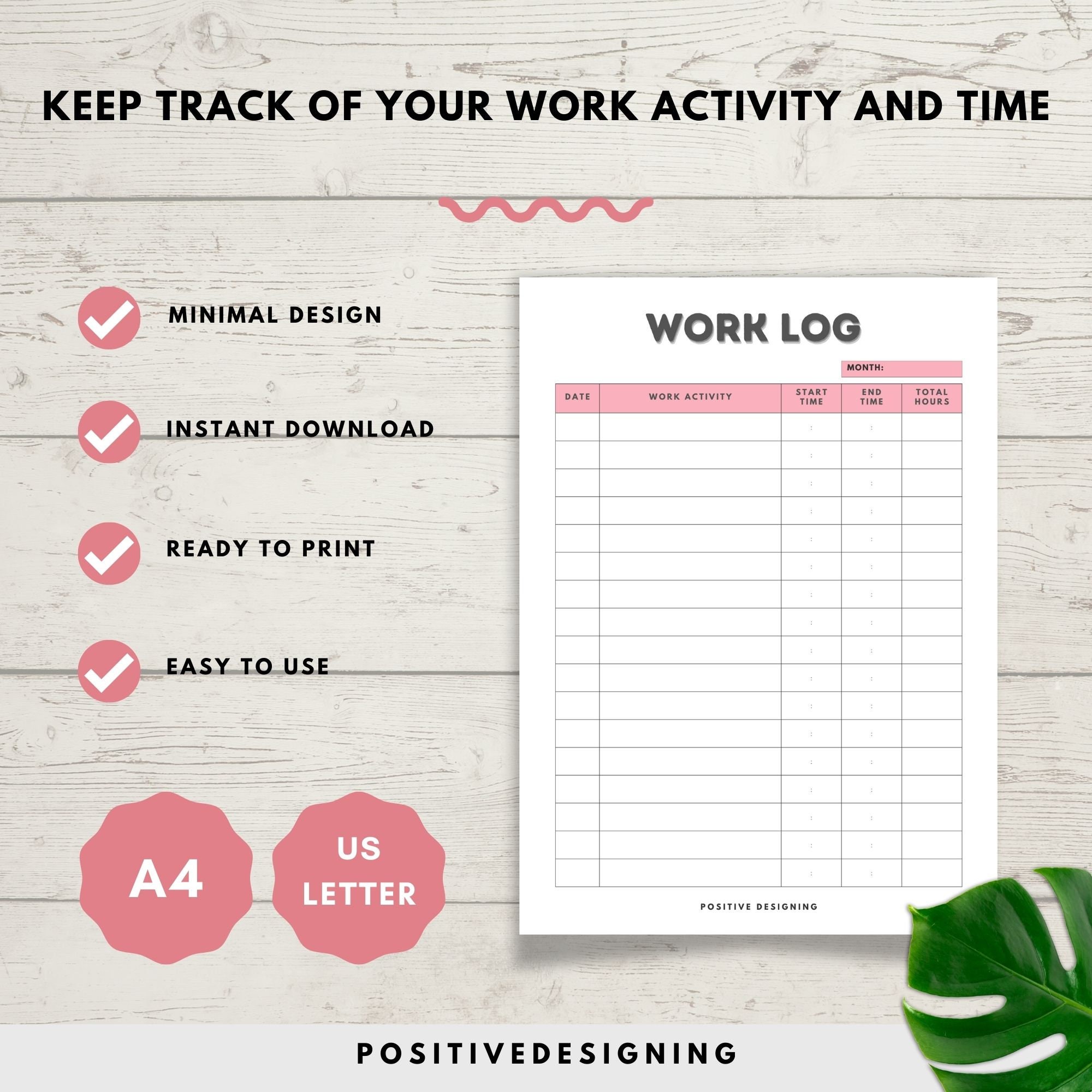 Printable Work | Time Log and Tracker | Activity Hours Log Printable ...