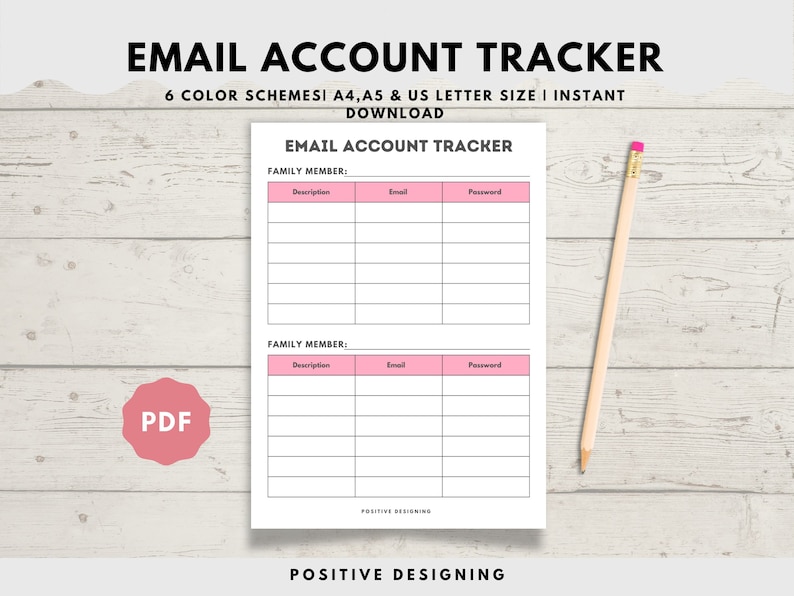 Email Account Tracker Printable, Email Saving Sheet, Password Tracker ...