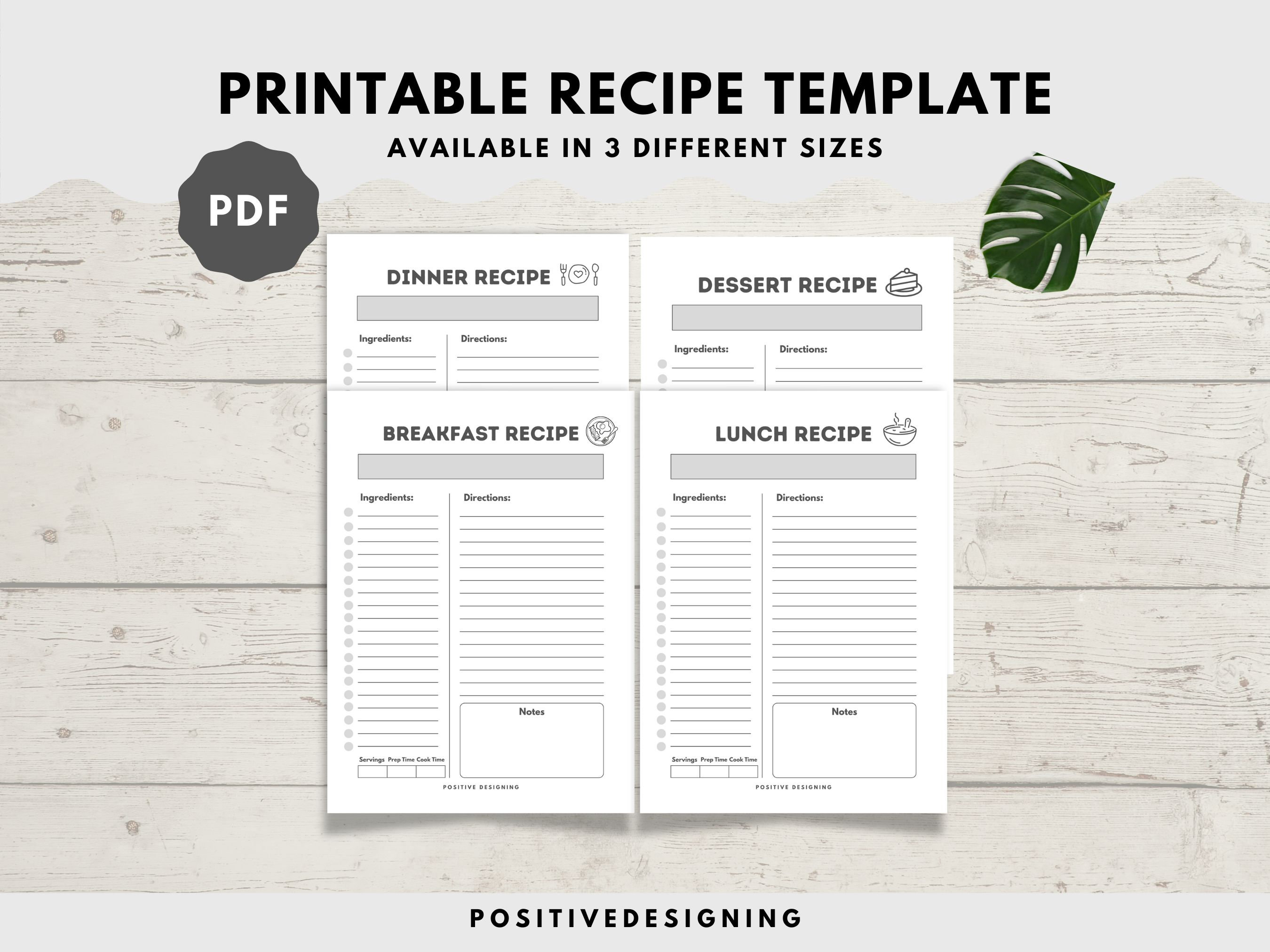 Recipe Template Printable, Blank Recipe Page, Cookbook Template, Recipe ...