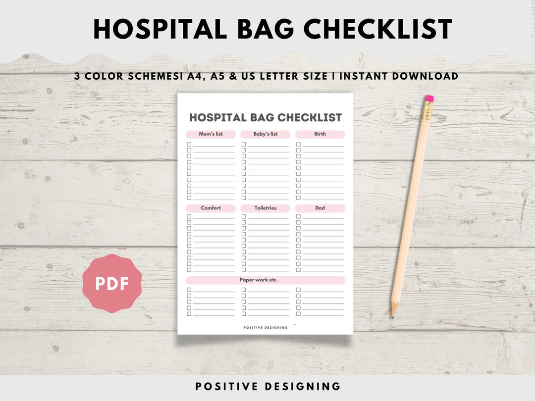 Hospital Bag Checklist Printable, Birth Bag Packing List, Pregnancy ...