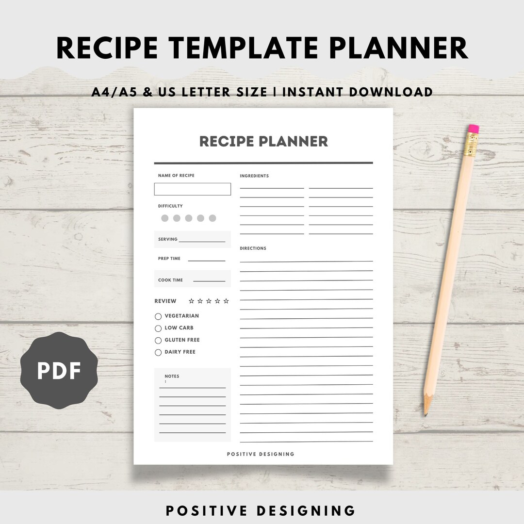 Recipe Template Printable, Recipe Book, Blank Recipe Page, Recipe Card ...