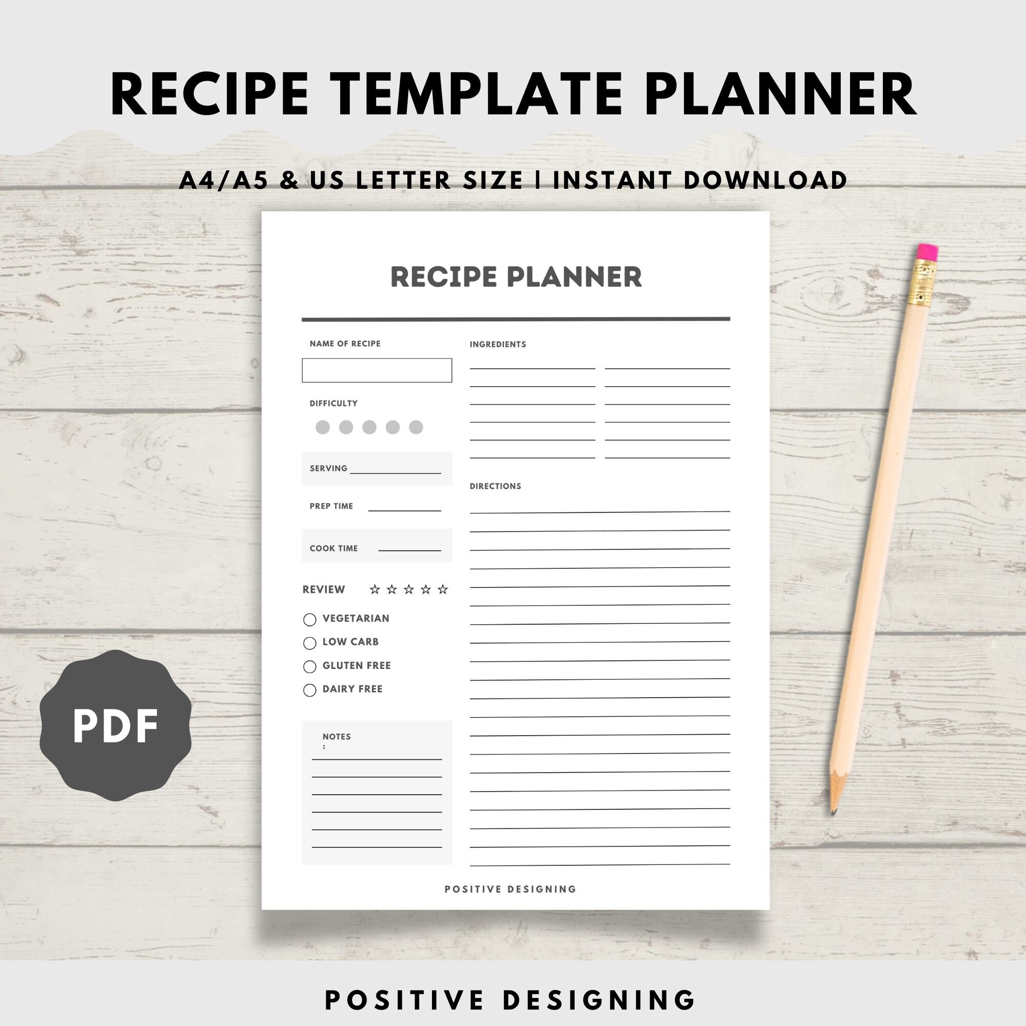 Recipe Template Printable, Recipe Book, Blank Recipe Page, Recipe Card ...