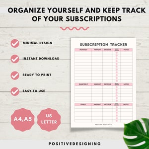 Subscription Tracker Printable | Budget Planner | Account Tracker ...
