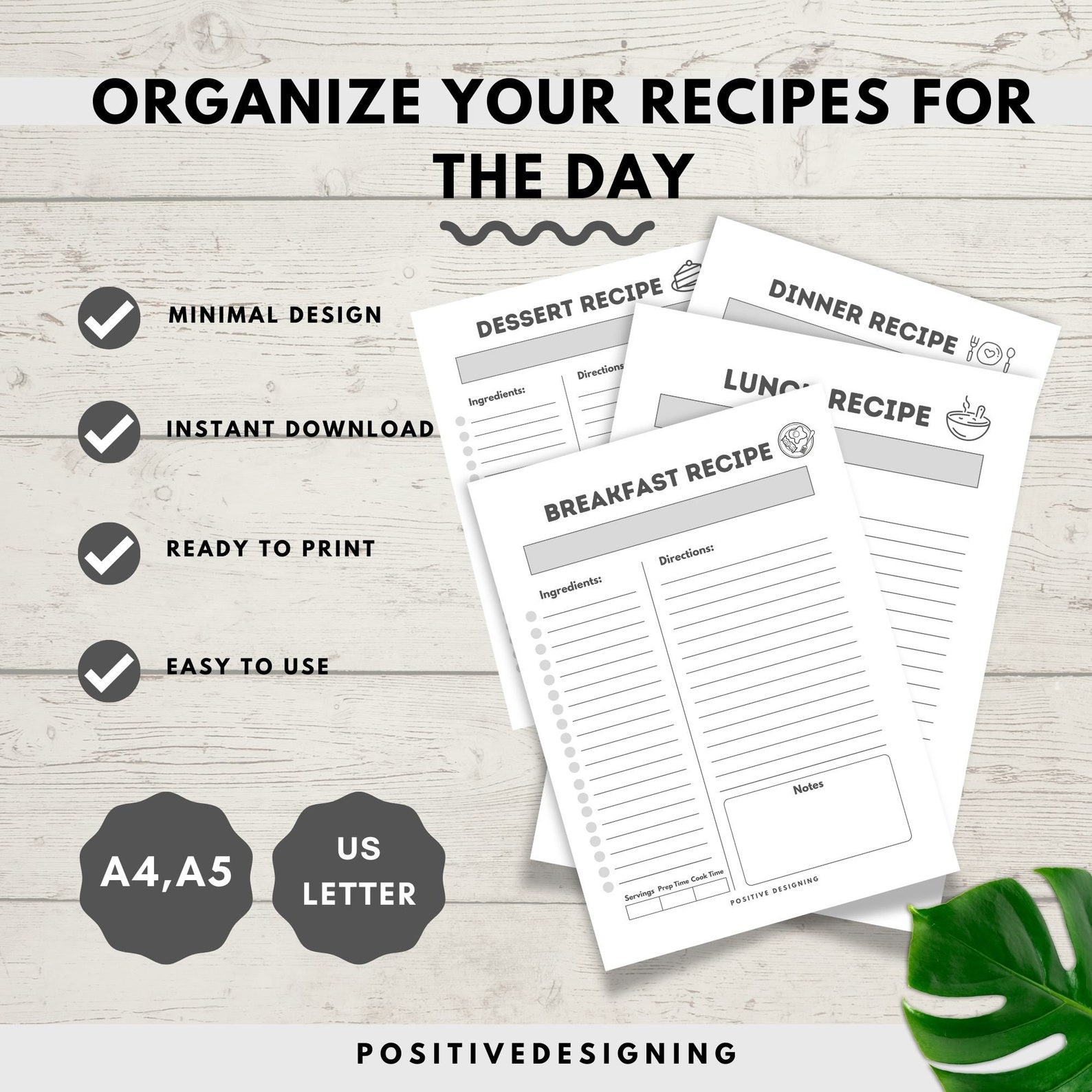 Recipe Template Printable, Blank Recipe Page, Cookbook Template, Recipe ...