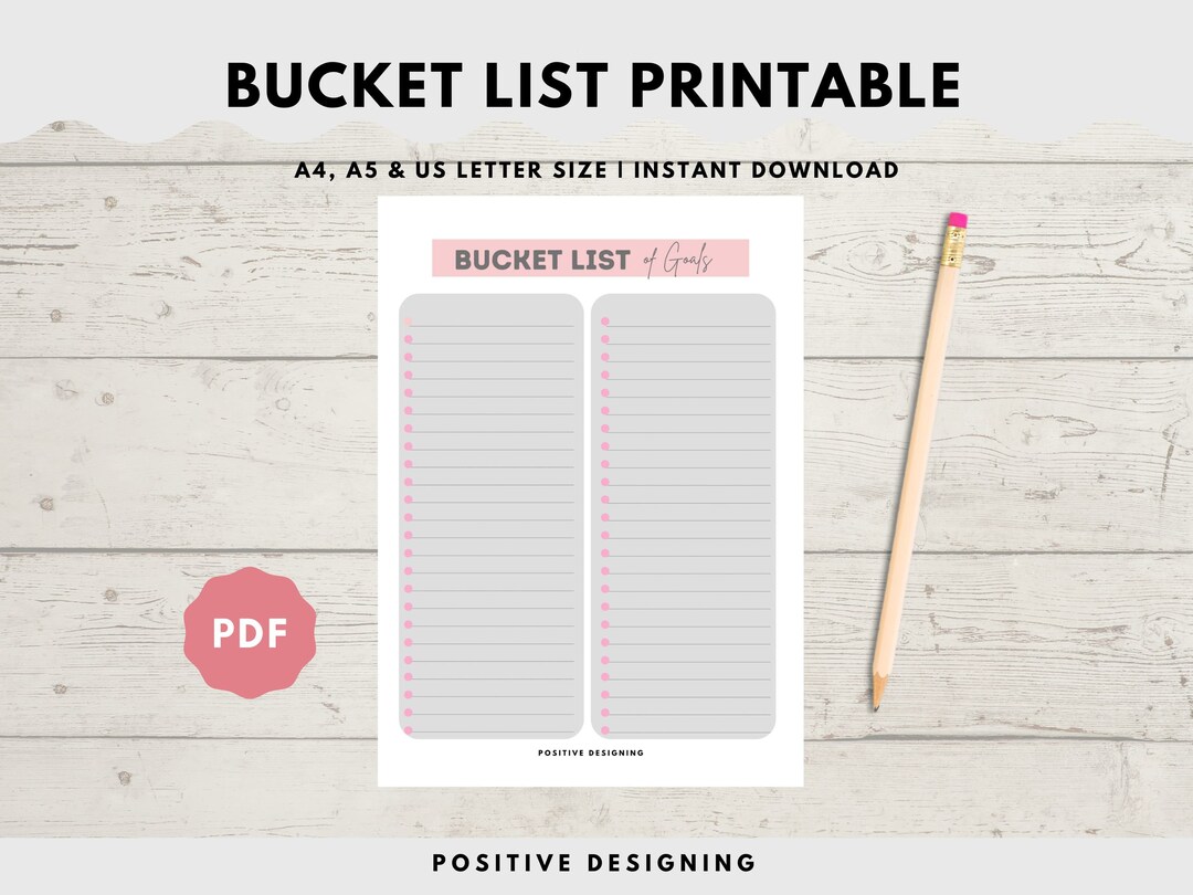 Bucket List Printable, Bucket List Template, Life Goals Planner, to Do ...