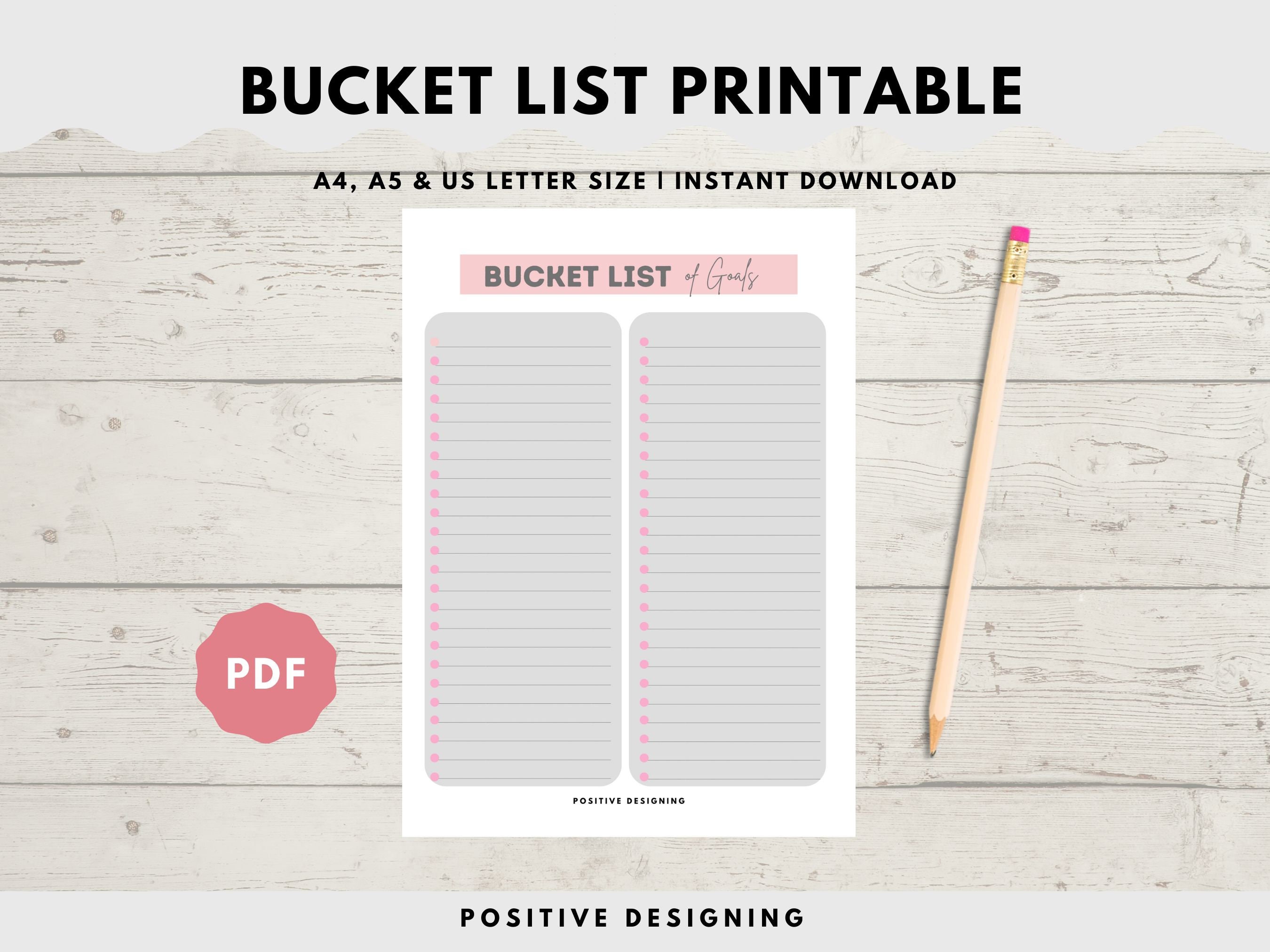 Bucket List Printable, Bucket List Template, Life Goals Planner, to Do ...