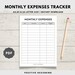 Monthly Expenses Tracker Printable, Spending Log, Purchase Recorder ...