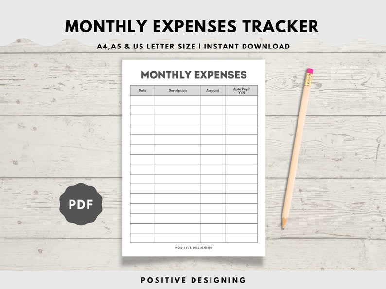 Monthly Expenses Tracker Printable, Spending Log, Purchase Recorder ...