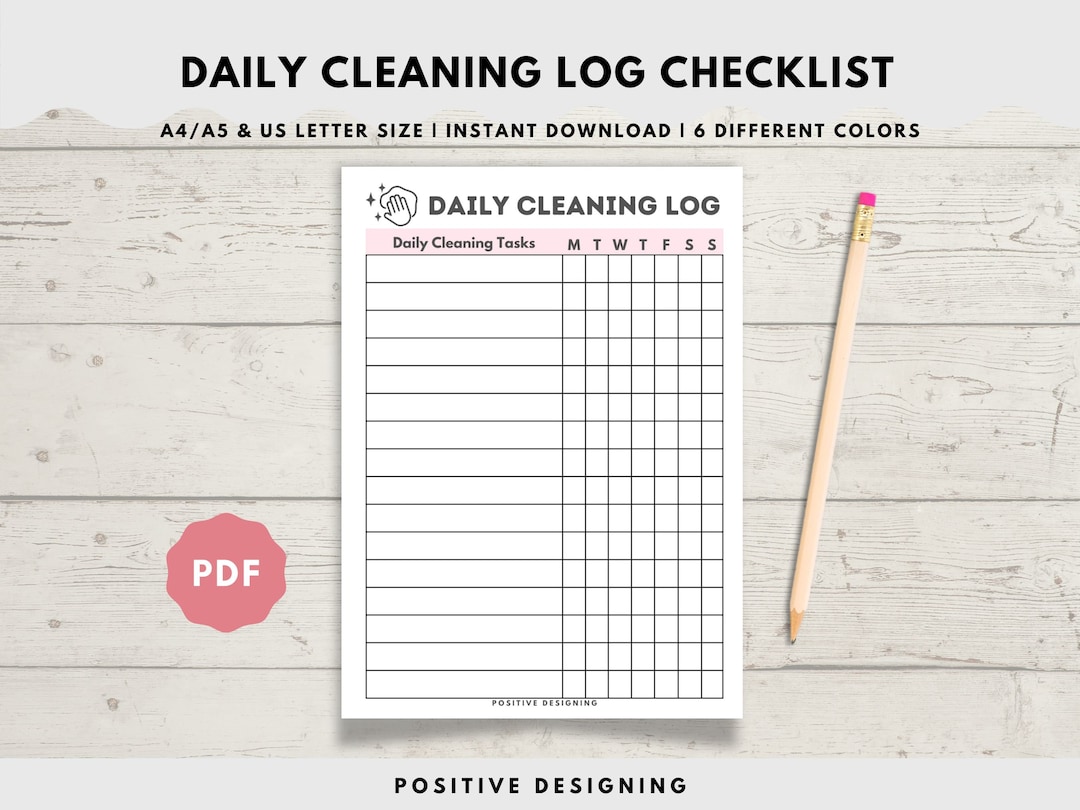 Printable Cleaning Checklist, Daily Cleaning List, Cleaner Log ...