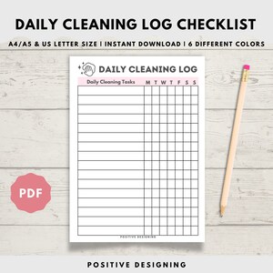 Printable Cleaning Checklist, Daily Cleaning List, Cleaner Log ...
